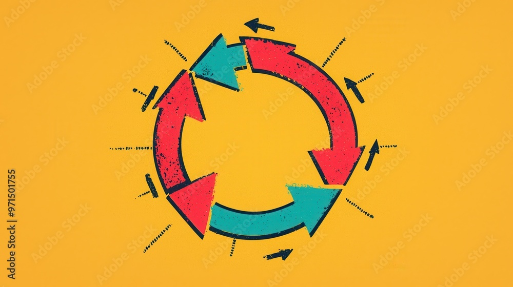 A circle in the center of the frame with arrows extending outward in ...