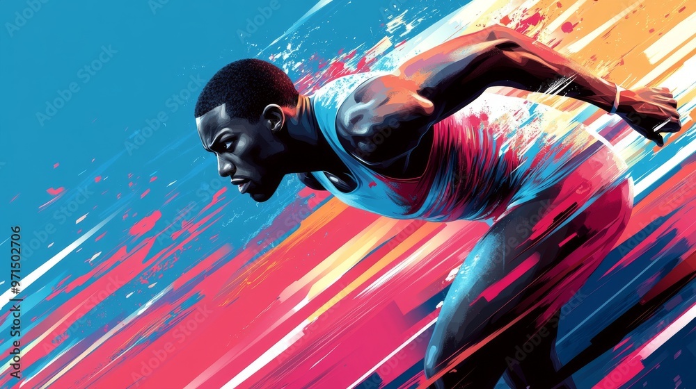 Dynamic vector image of a sprinter at the starting line, muscles taut ...