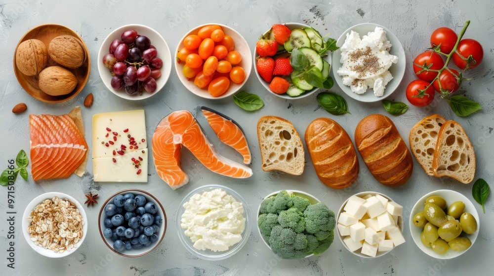 Food and fruit and vegetable pie charts presented on a clean white ...