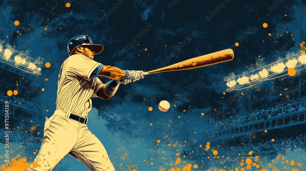 Vector depiction of a baseball player hitting a home run, the bat ...