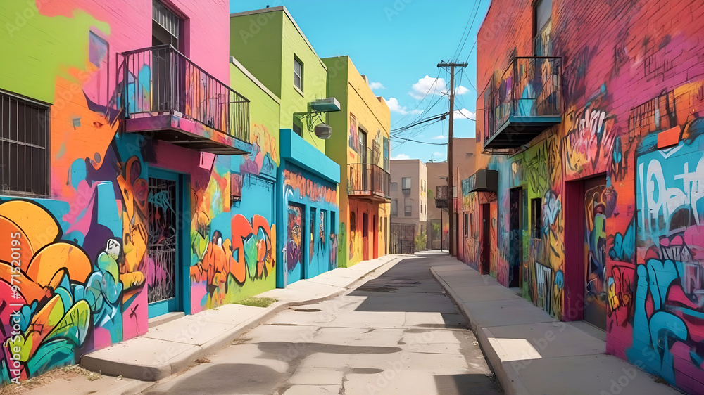 Pop Art inspired urban scene that integrates empty Hispanic street art ...