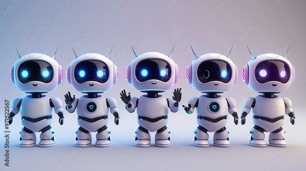 Collection Of 3d Rendered Ai Chatbots Includes A Neural Network Mascot In Different Poses With