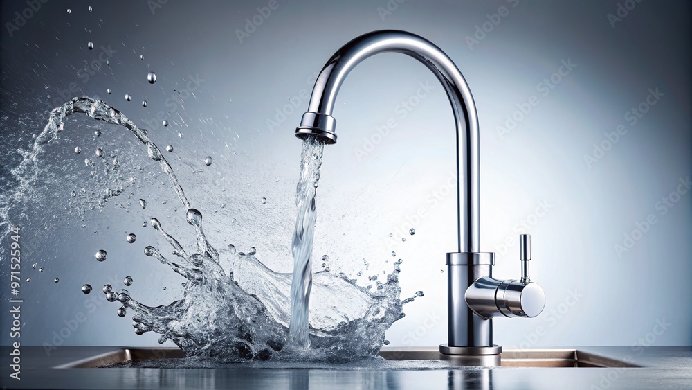 Sparkling water bursts forth from modern kitchen faucet's water geyser ...