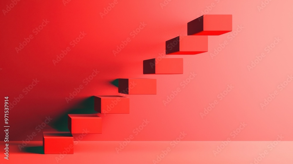 A staircase leading upwards, each step transforming from a single block ...