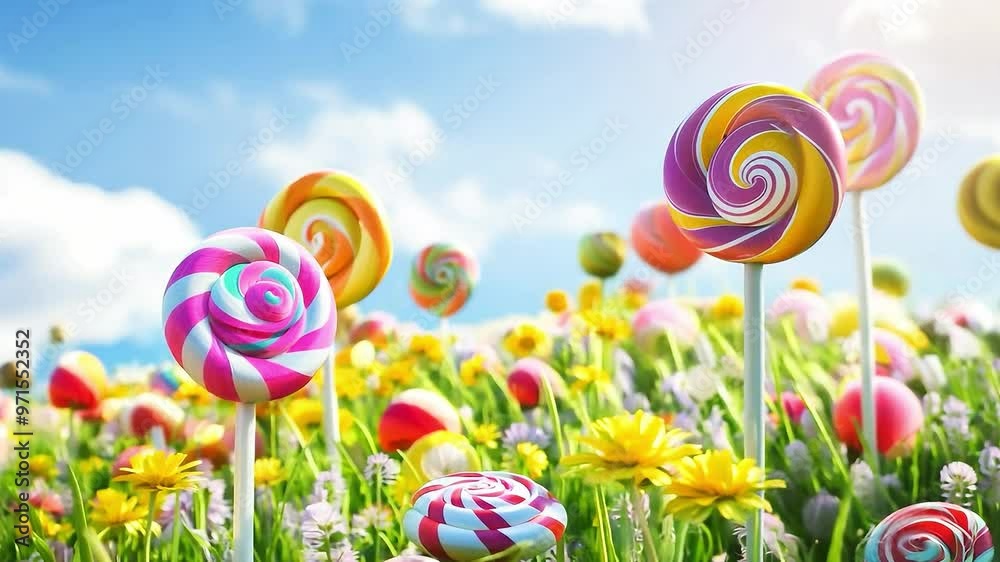 Lollipops in the park, colorful candy land playground, sweet swirl ...