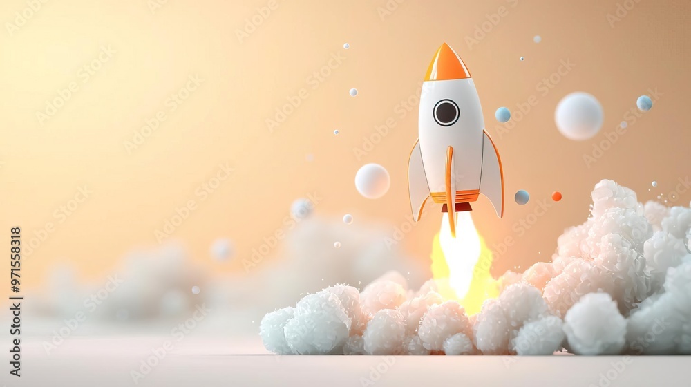 Cartoon rocket taking off, symbolizing startup, growth, and success ...