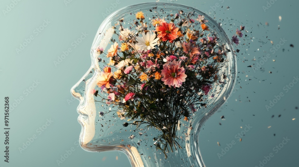Fragile Mind Blooming: A fragile glass mind cracking open, but instead ...