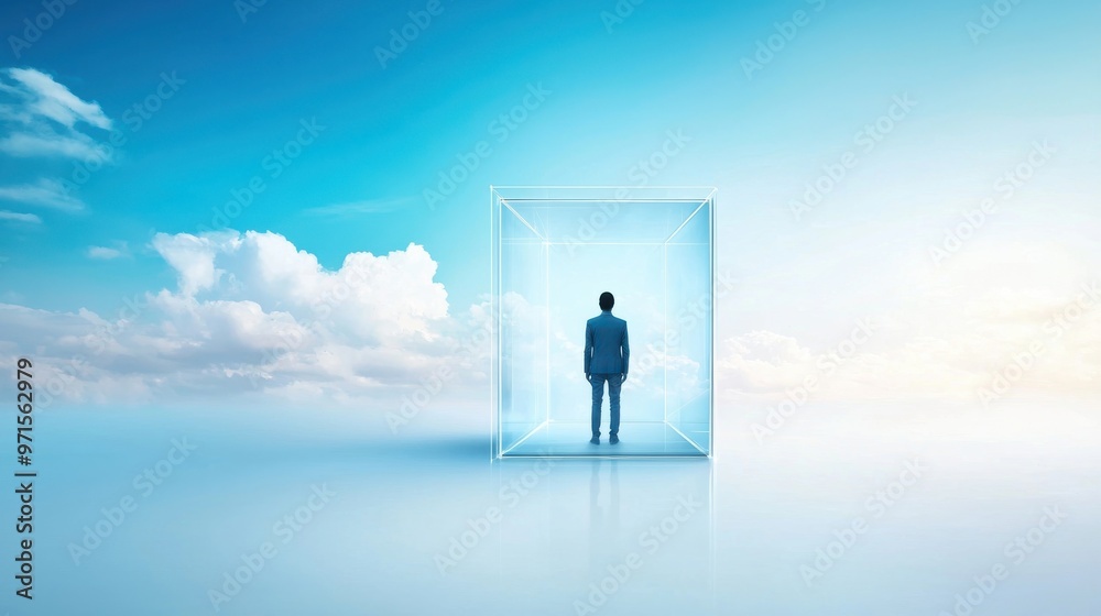 Glass Box of Limitations: A human figure inside a transparent glass box ...