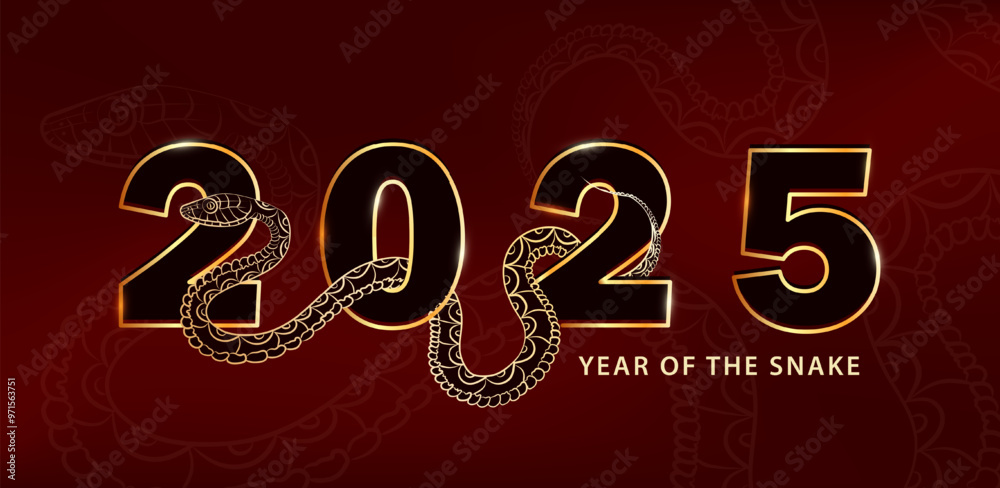 Banner with shiny 2025 typography is outlined in gold, with a detailed ...