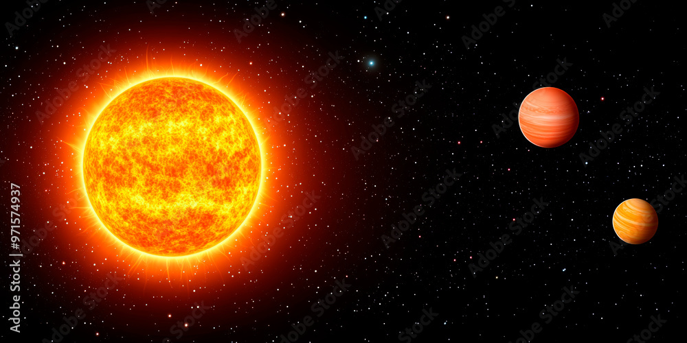 Vivid illustration of the solar system featuring a radiant sun and ...