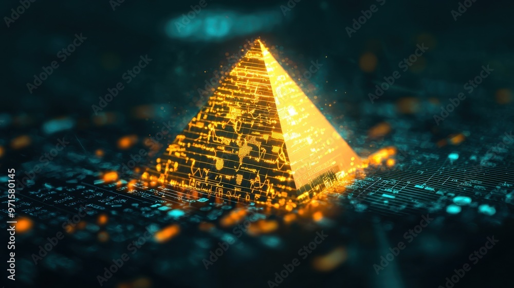 Solid Financial Planning: A glowing pyramid made of abstract financial ...