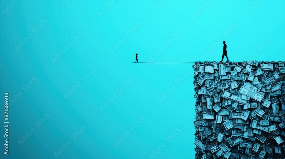 Tightrope Walker Over Financial Abyss: A consumer walking cautiously on ...