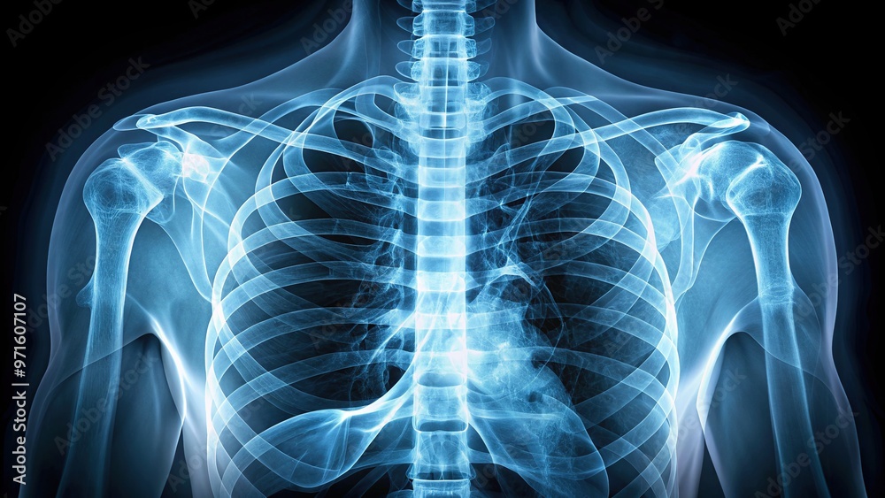 X-ray image of chest cavity showing partial lung collapse with opacity ...