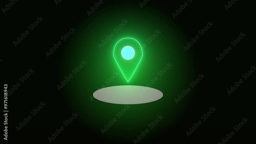neon GPS Map tracker animation. Map pointer icon animation on neon ...