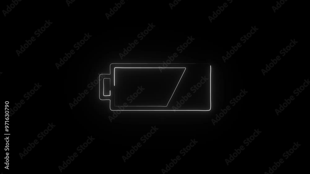 Neon Charge Level of the Battery icon on dark background. Glowing ...