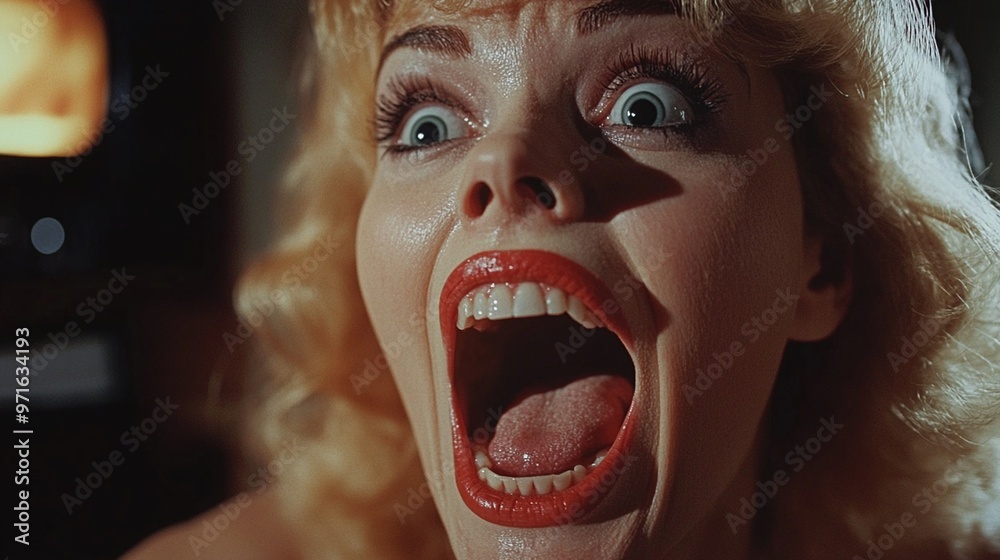 Vintage 1980s Horror Scream Queen - Dramatic Close-Up Expressions Stock ...