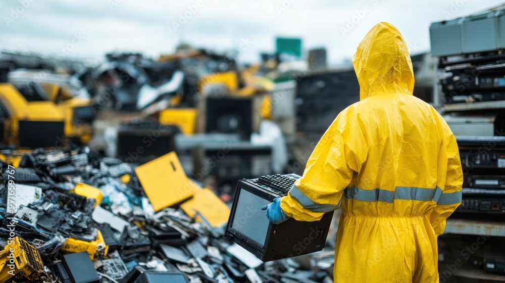 Hazardous e-waste disposal operation, featuring handling of toxic ...