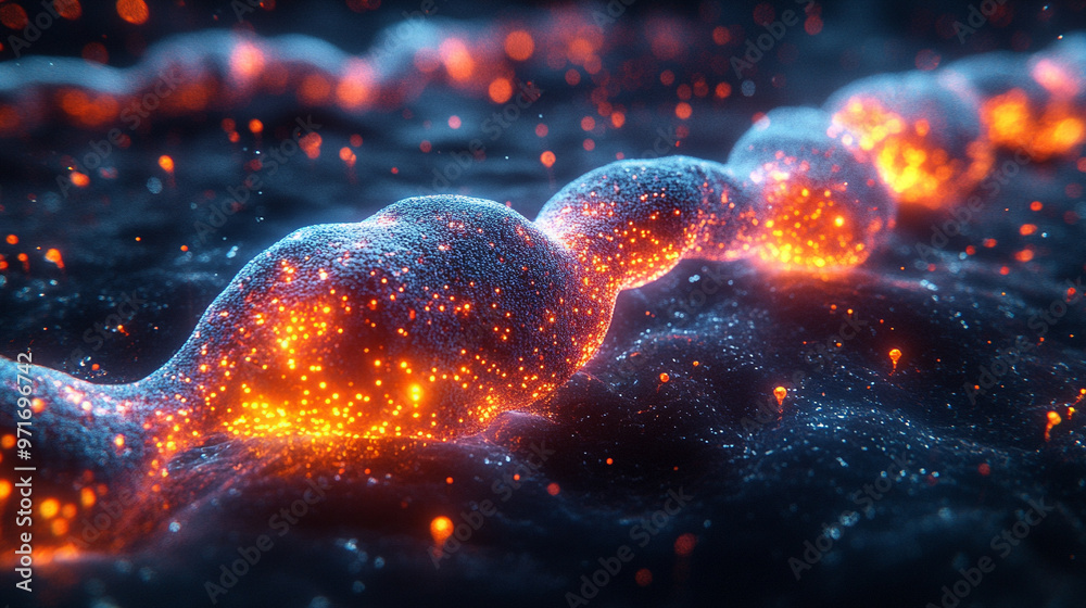 Nerve Cell Synaptic Cleft Showcasing Glowing Neurotransmitters At The Junction Highlighting