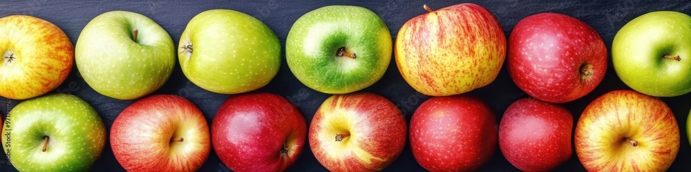 apples, variety of apples, different colors, red and green, close-up ...