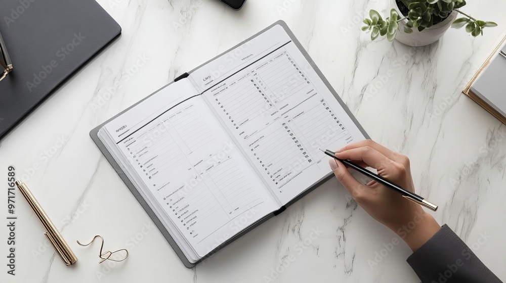 A sleek, minimalist weekly planner with a clean layout, featuring ...