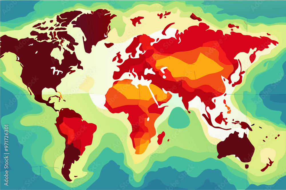 Global climate change map displaying temperature variations across ...