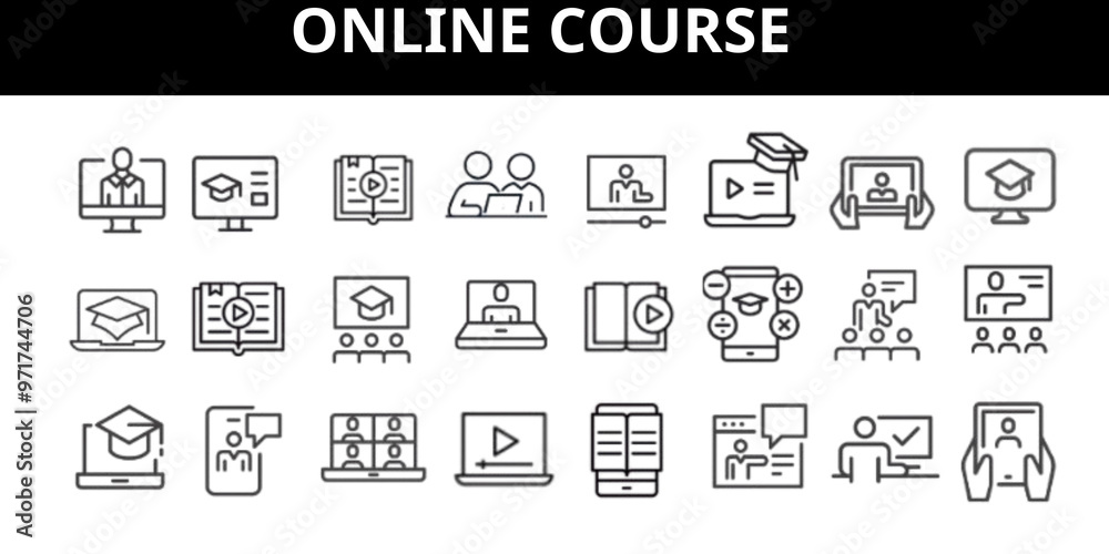 Online course icon collection set. Containing online, course, learning ... Online course icon collection set. Containing online, course, learning ...