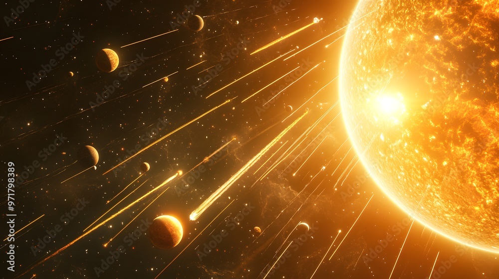 Solar System with Comets: The solar system with comets streaking ...