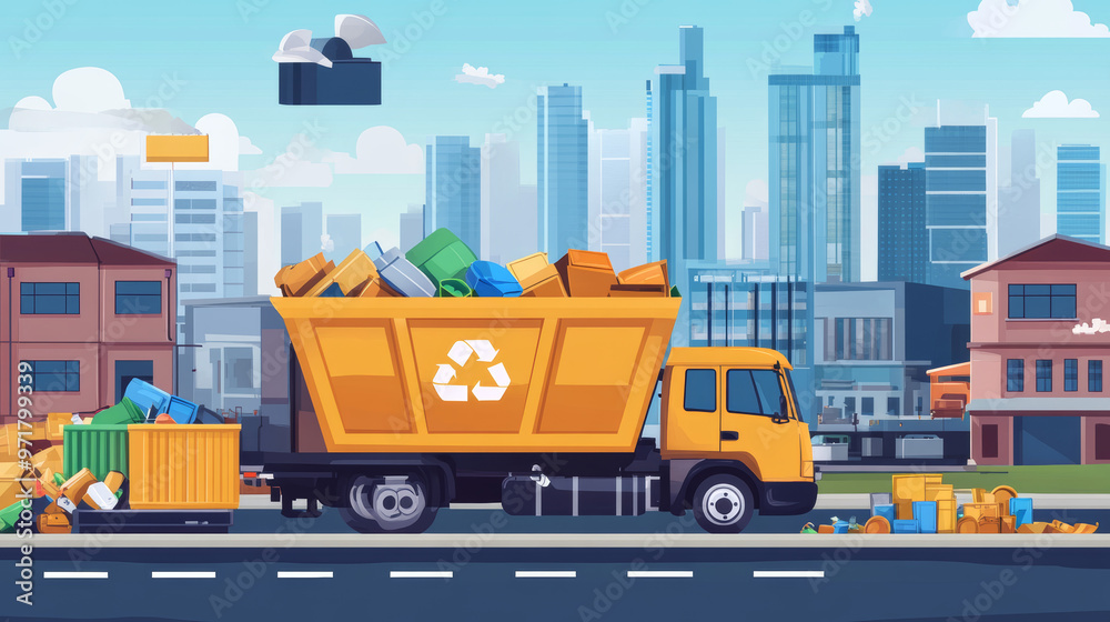 "Waste segregation vector set including a recycling factory ...