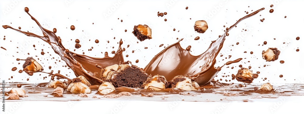 Background chocolate cocoa powder black splash brown food explosion fly ...