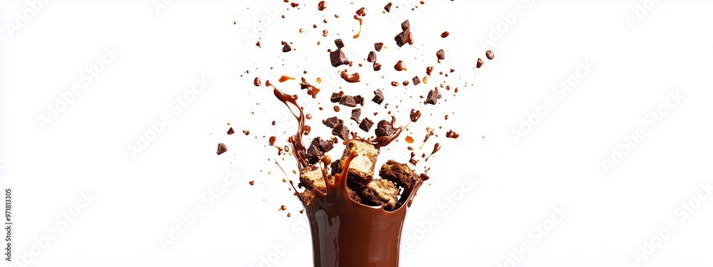 Background chocolate cocoa powder black splash brown food explosion fly ...