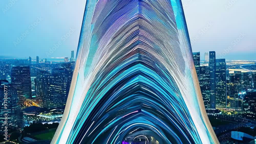 Futuristic Urban Nightscape with Illuminated Skyscrapers and Modern ...