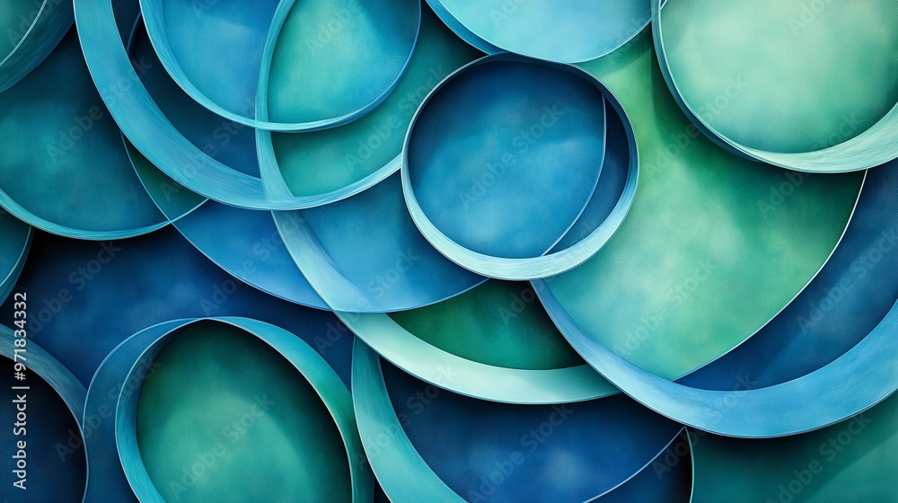 Interlocking circles in a modern style, blending shades of blue and ...