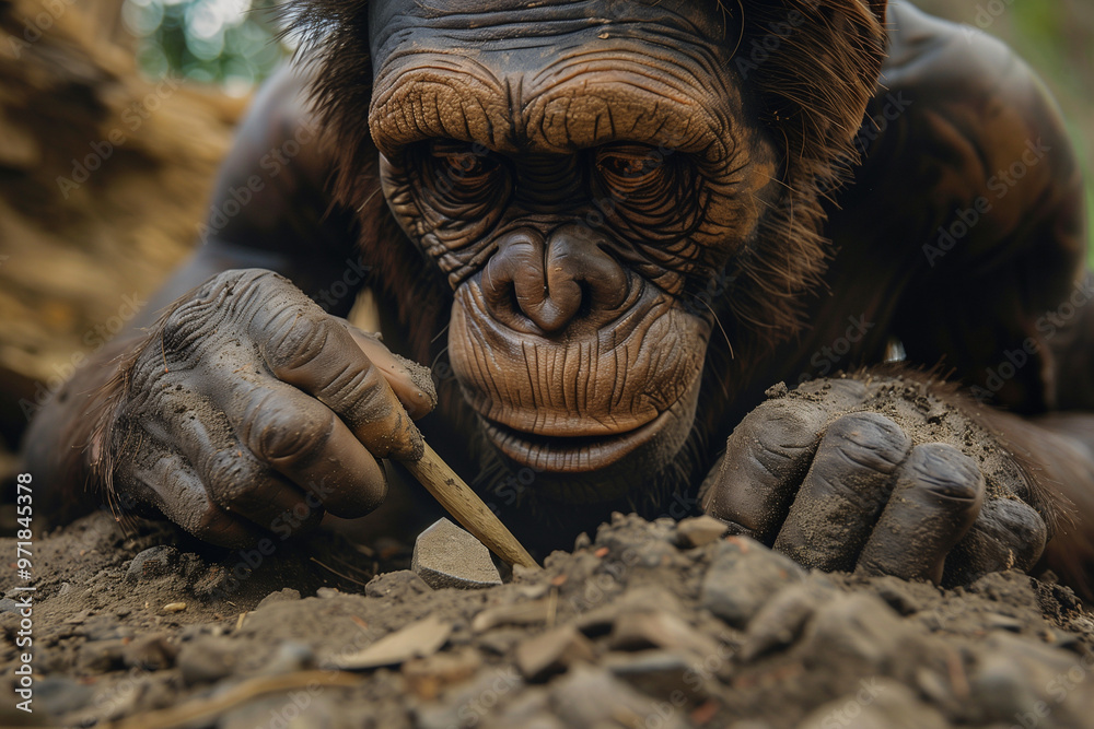 Homo Habilis shown in evolutionary timeline using stone tools with ...