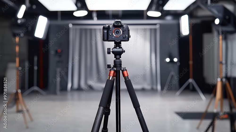 Professional Photography Studio with Tripod and Lighting Setup Stock ...