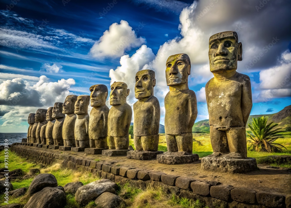 Ancient monolithic human figures stand guard on a remote Pacific island ...