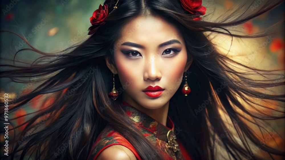 Endowed with piercing eyes and flowing hair, this captivating Chinese ...