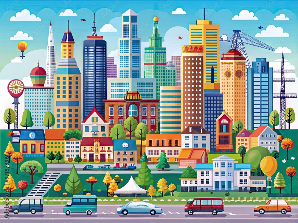 Colorful infographic illustration depicting diverse icons of cities ...