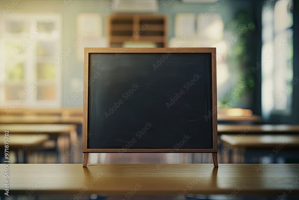 Blur background of interior design of empty classroom with blackboard ...