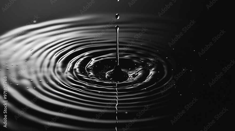 Panorama Water ripples from a drop of water in the dark water drop dark ...