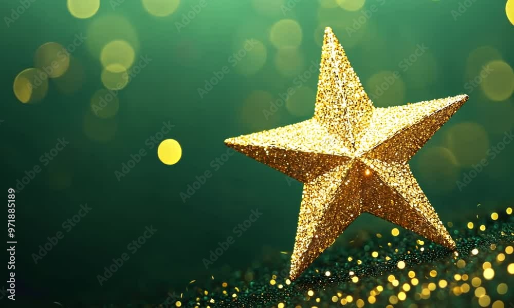 Golden glitter star decoration with bokeh lights green screen background with ai generated ...