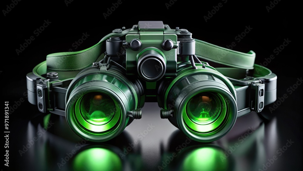 High-tech, futuristic night vision goggles on a black background ...