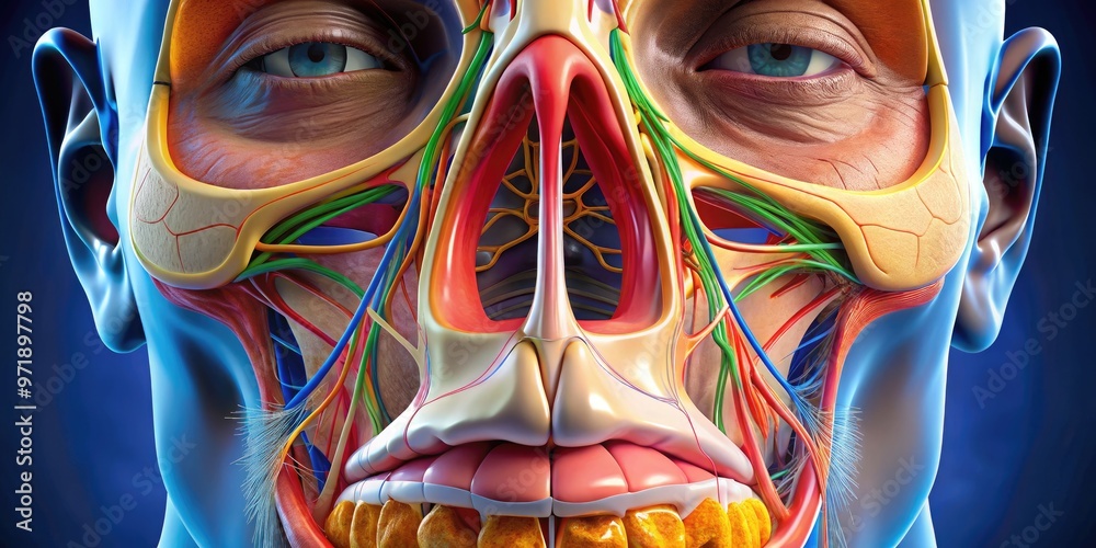 Macro view of the human nose's internal structures, showcasing the ...