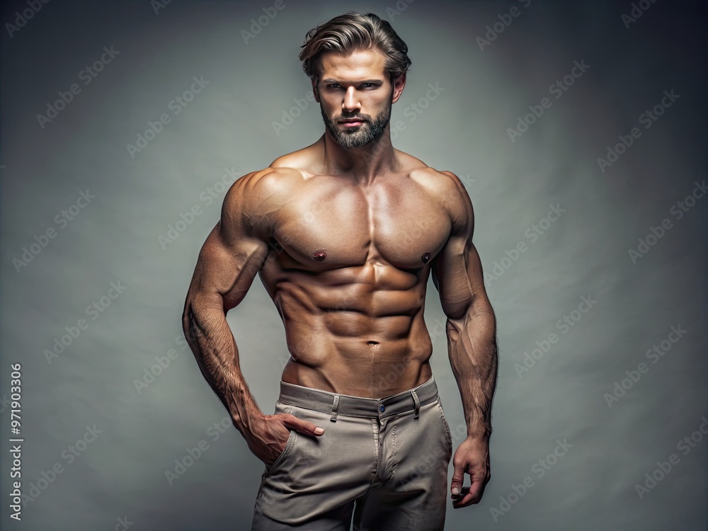 Muscular athletic male model showcasing defined muscles and anatomy ...