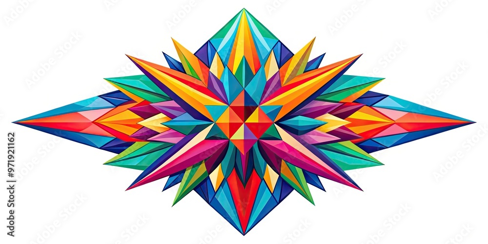 Vibrant, abstract arrowhead illustration featuring symmetrical, sharp ...