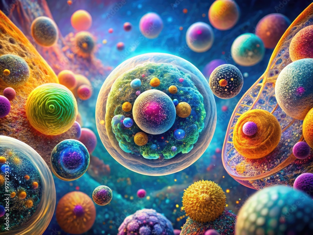 Vibrant, detailed illustration of mitosis process, showcasing chromatin ...