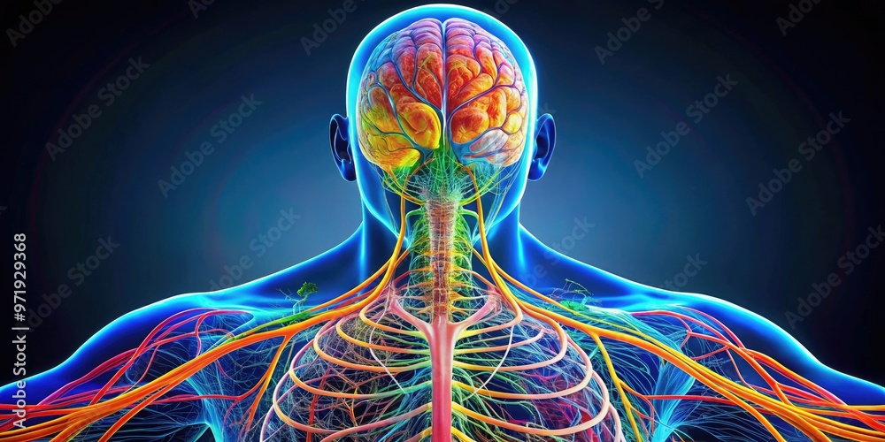 Vibrant, detailed illustration of the human central nervous system ...