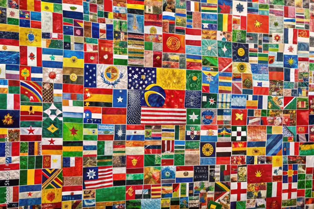 Vibrant flags of every nation, arranged in a stunning mosaic ...