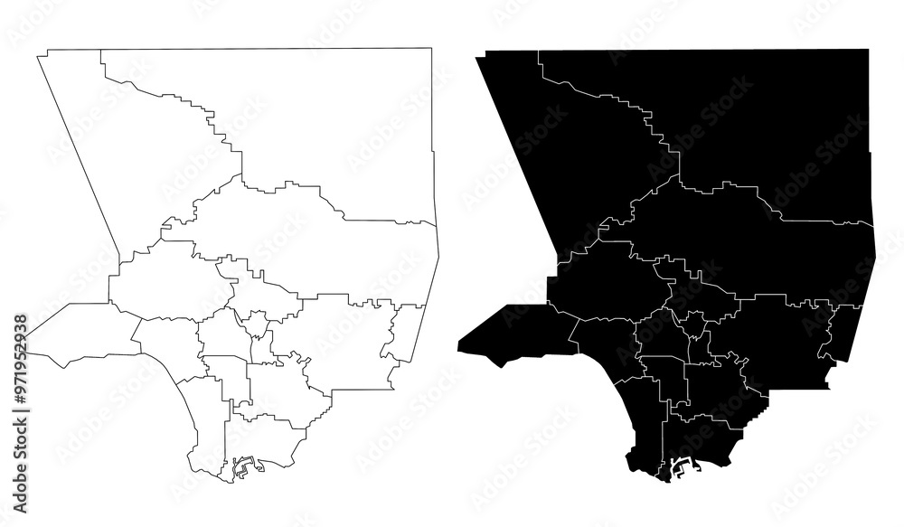 Los Angeles administrative map, Los Angeles outline and regions County ...