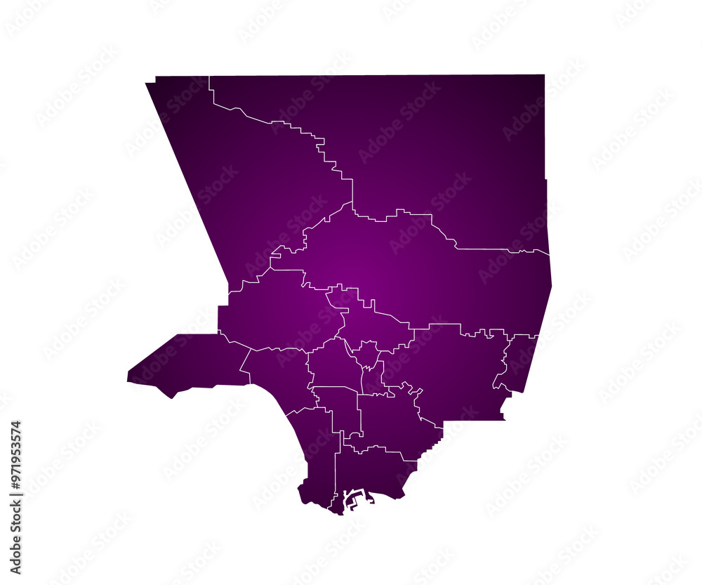 Colored Los Angeles County administrative map. regions map of Los ...