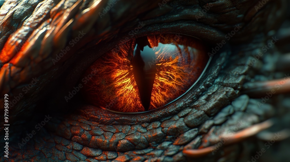 Dragon eye. 3d render of close up lizard eye. Fantasy monster looking ...